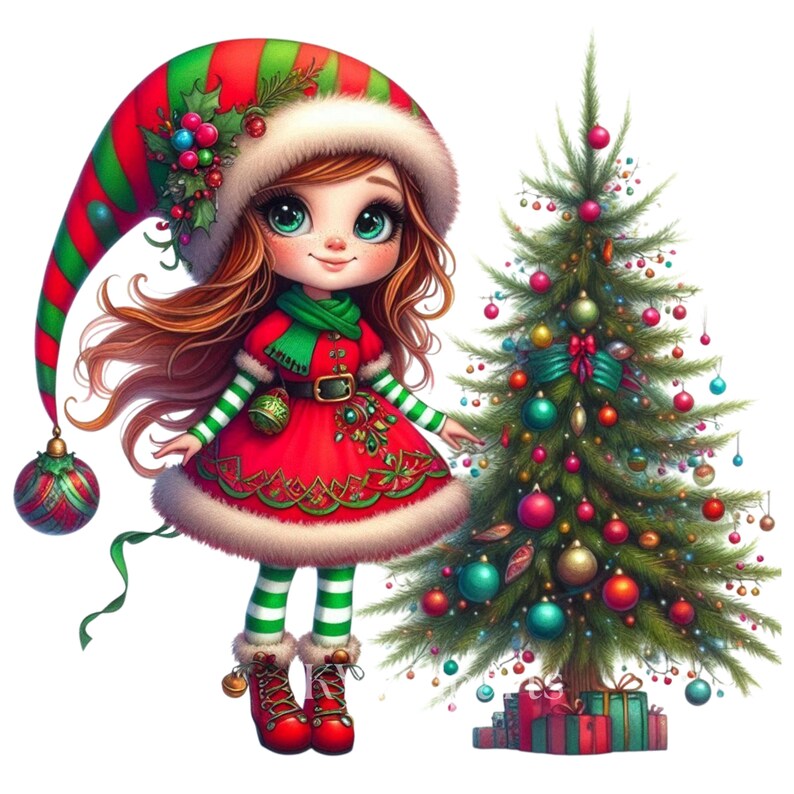Christmas Elf Girl Clipart, 18 PNG Cute Santa's Helper Holiday Elves ...