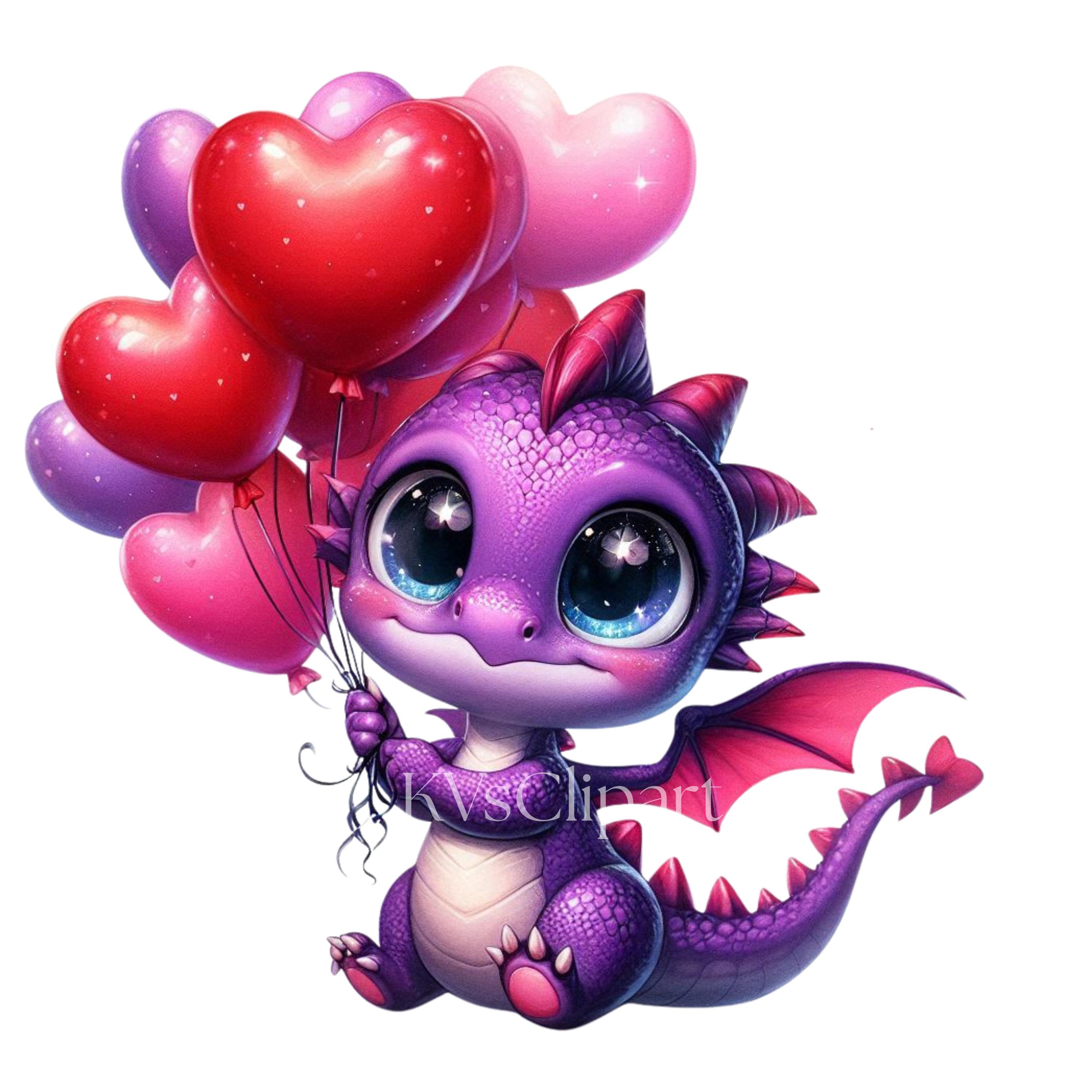 Purple Valentine Dragon Clipart, 14 PNG Valentines Day Graphics, Love ...