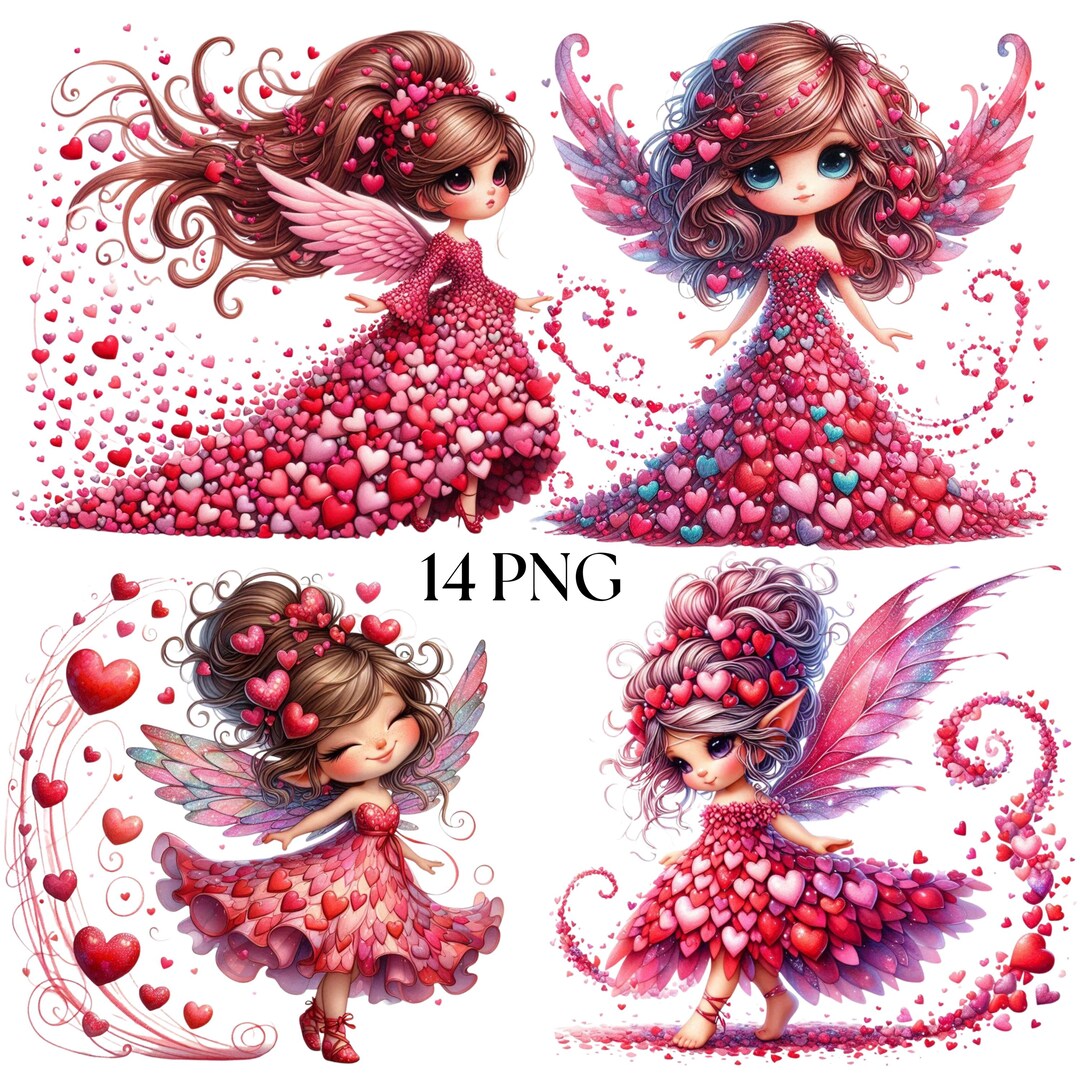 Valentine Heart Fairy Clipart, 14 PNG Cute Fairy With Hearts, Valentine ...