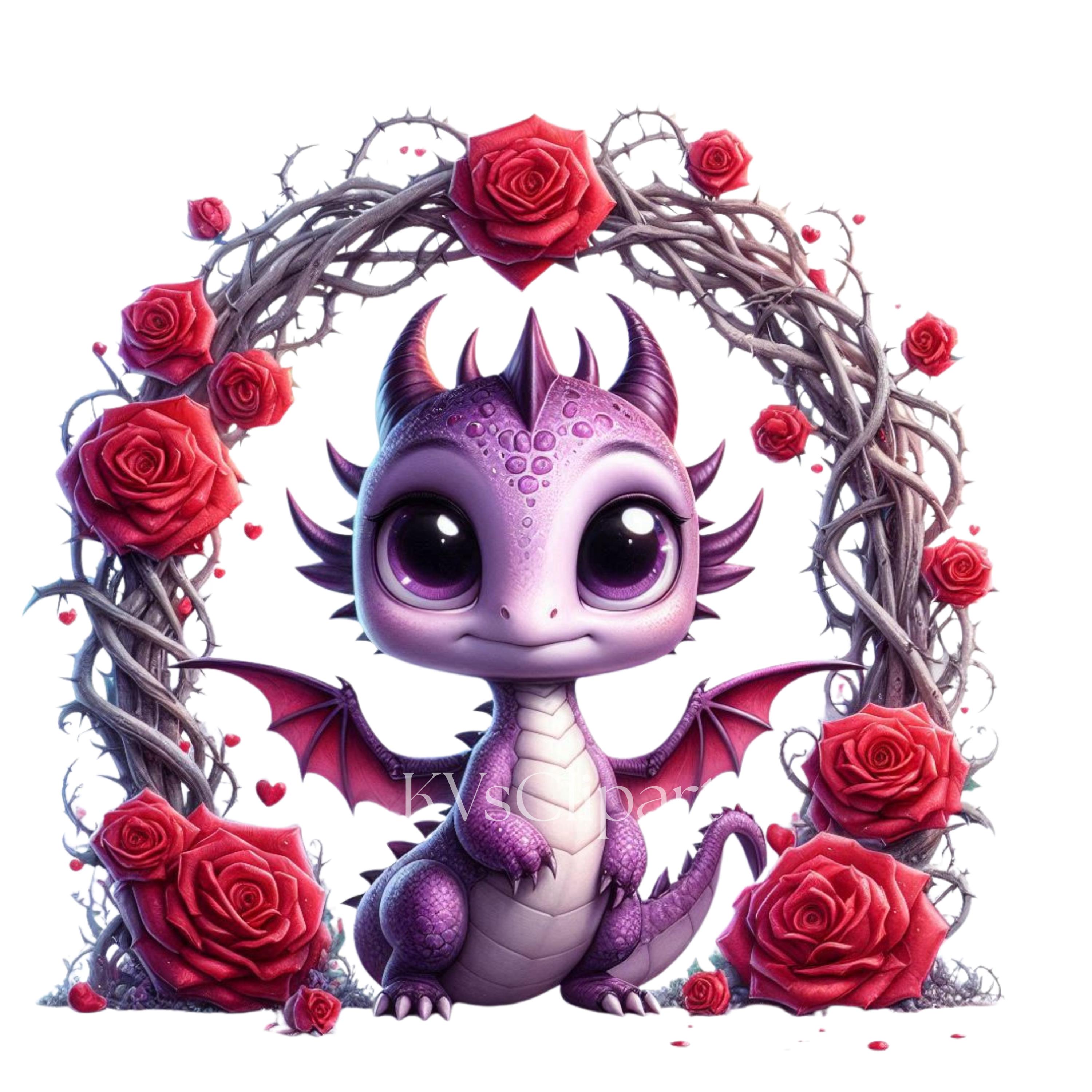 Purple Valentine Dragon Clipart, 14 PNG Valentines Day Graphics, Love ...