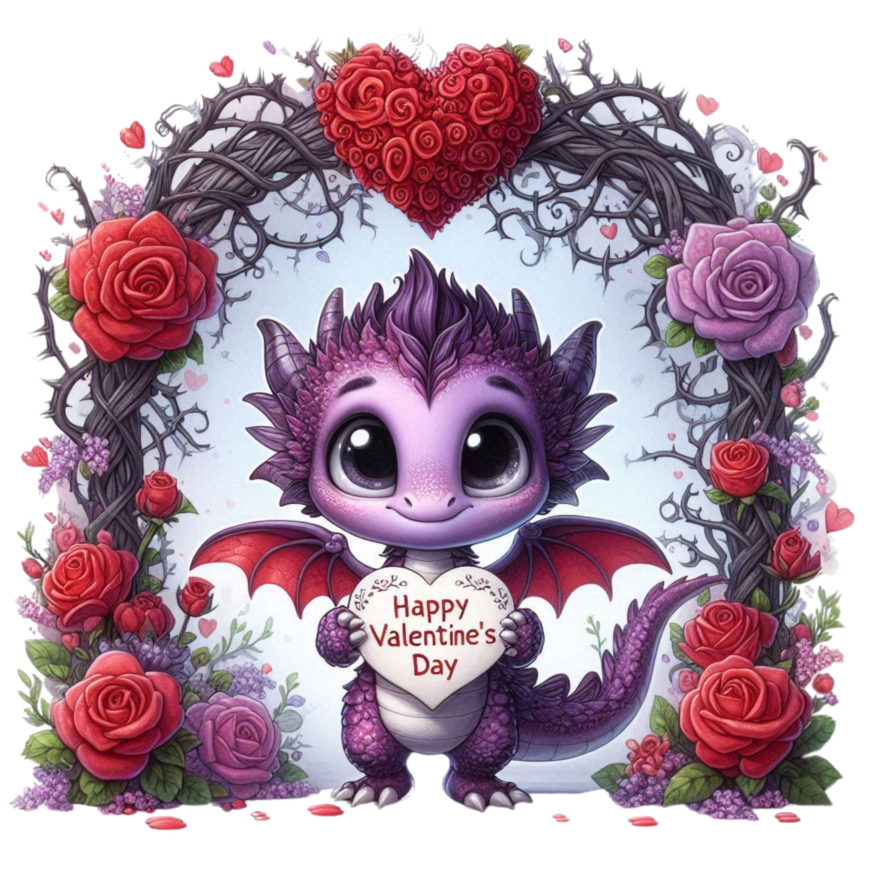 Purple Valentine Dragon Clipart, 14 PNG Valentines Day Graphics, Love ...