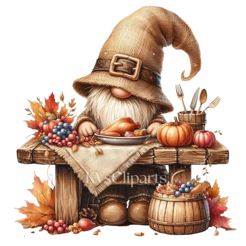 Thanksgiving Gnome Clipart, 14 PNG- Jpeg Fall Harvest Gnome, Rustic ...
