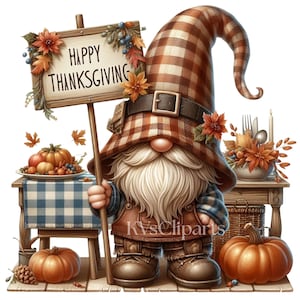 Fall Thanksgiving Gnome Clipart, 18 PNG Autumn Harvest Gnome, Cute ...