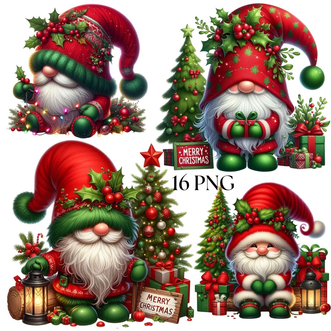Cute Christmas Gnome Clipart, 15 PNG Winter Holiday Gnome, Colorful ...