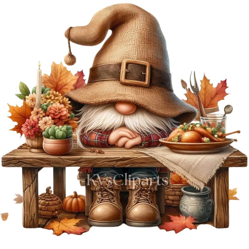 Thanksgiving Gnome Clipart, 14 PNG- Jpeg Fall Harvest Gnome, Rustic ...