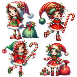 Christmas Elf Girl Clipart, 18 PNG Cute Santa's Helper Holiday Elves ...