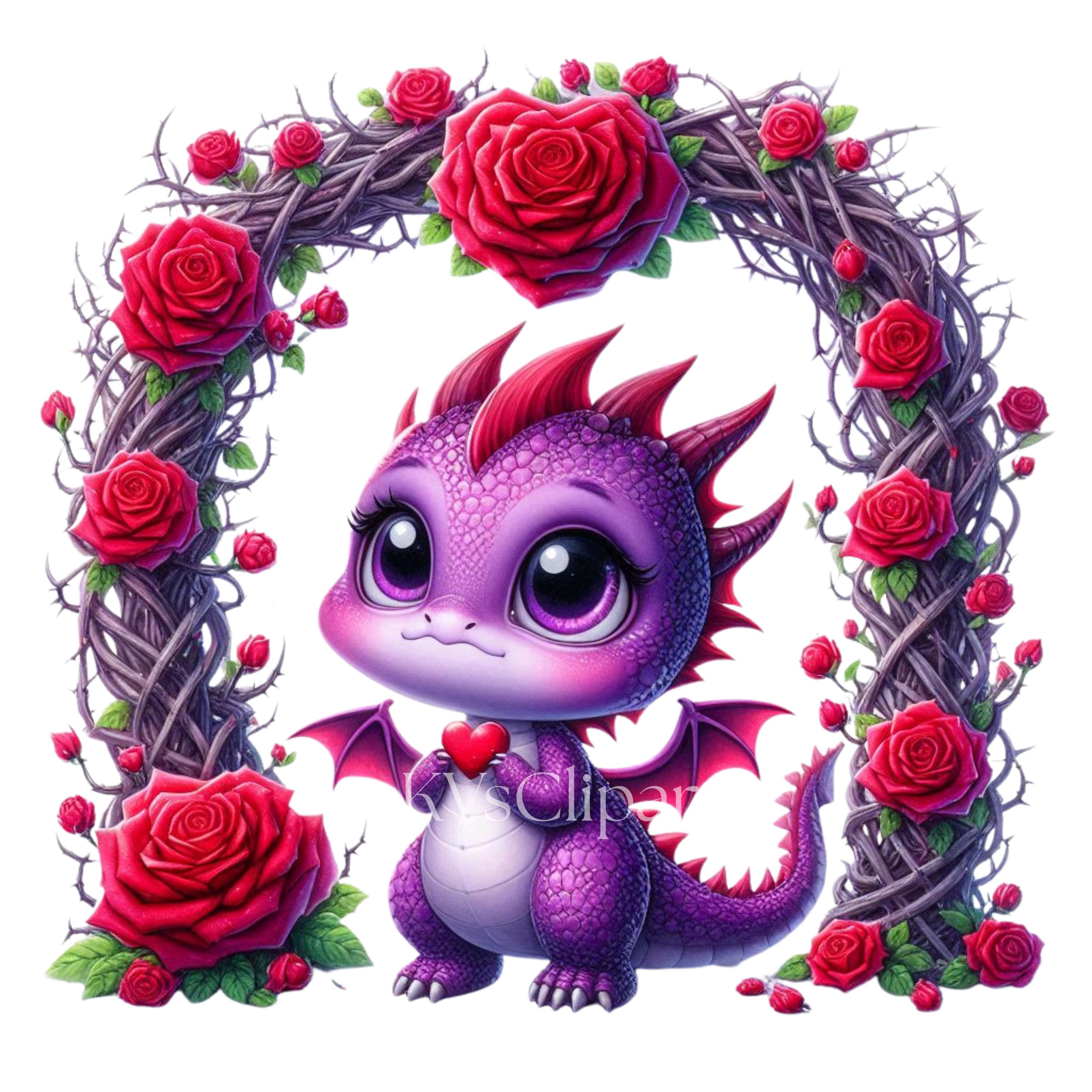 Purple Valentine Dragon Clipart, 14 PNG Valentines Day Graphics, Love ...