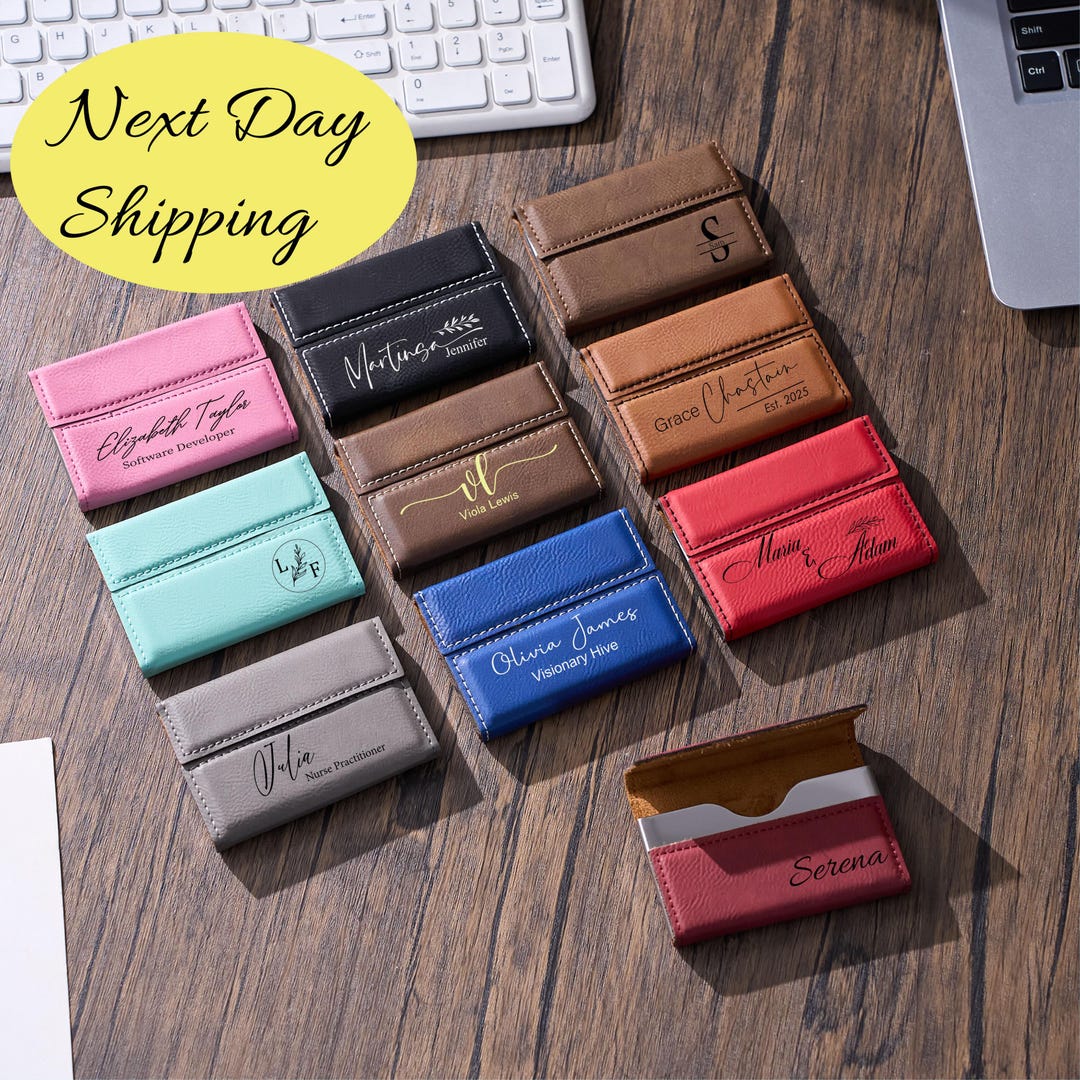 Personalized Business Card Case, Leather Business Card Holder, Engraved ...