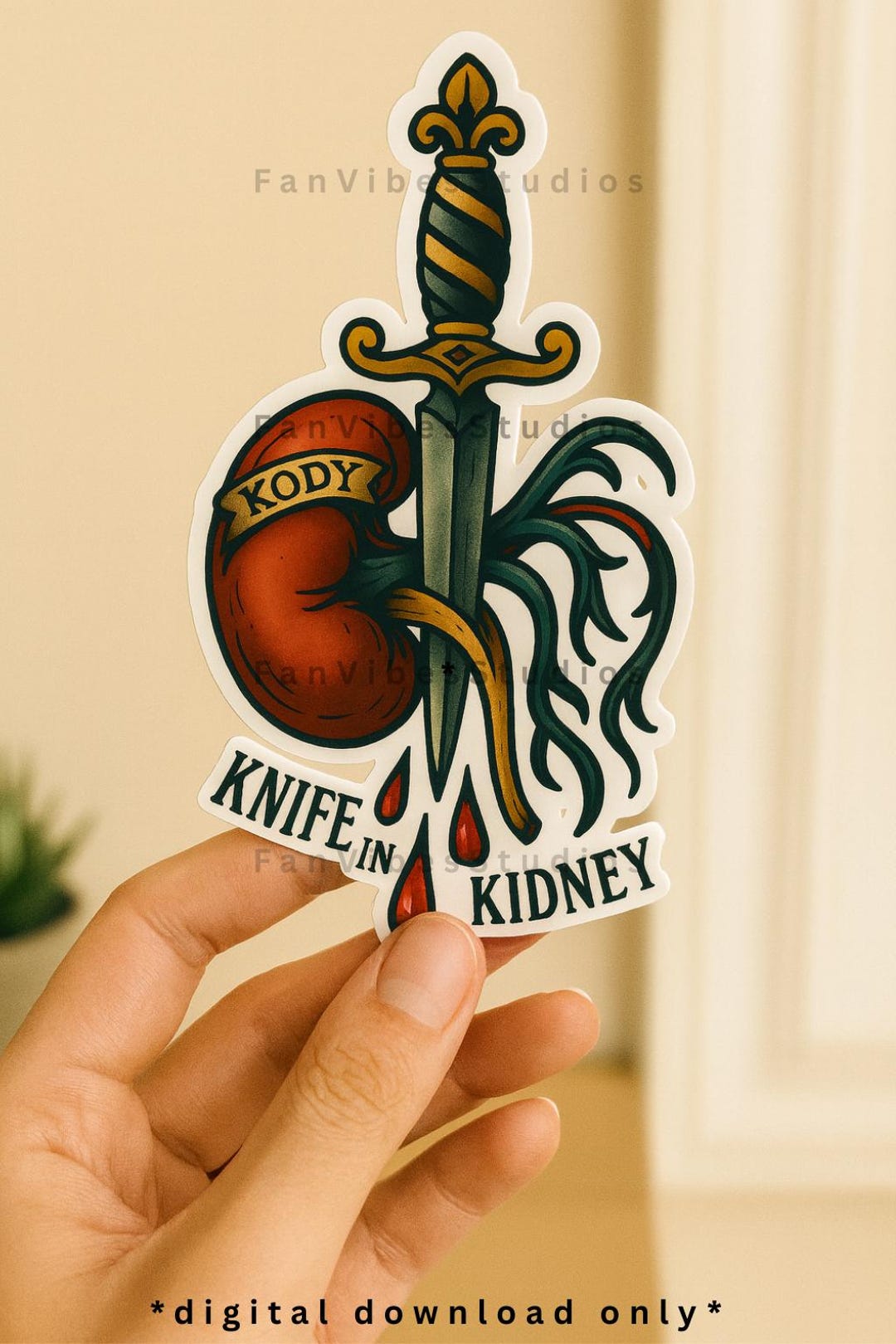 Knife in the Kidney Sticker | Funny Tattoo Style Digital Download ...