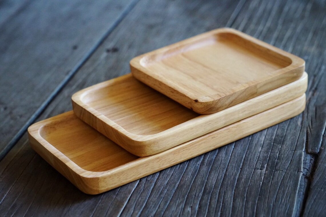 Natural Real Solid Wood Rectangle Decorative Tableware Serving Fruit ...