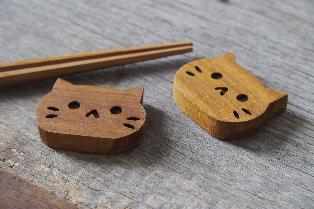Kitty Cat Wooden Piece, Wooden Chopstick Rest, Cute Cat Face, Smooth ...