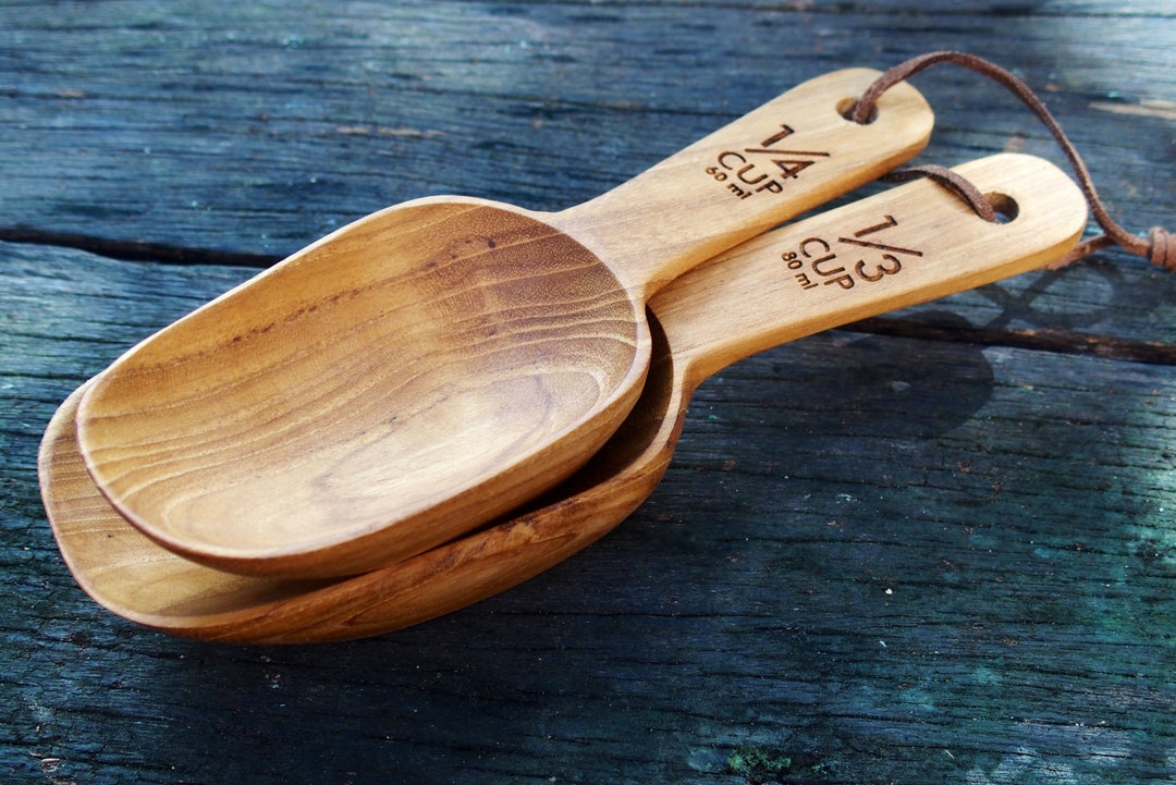 Wooden Measuring Spoon, Measuring Cups, Set of Spoons Teak Wood Cooking ...