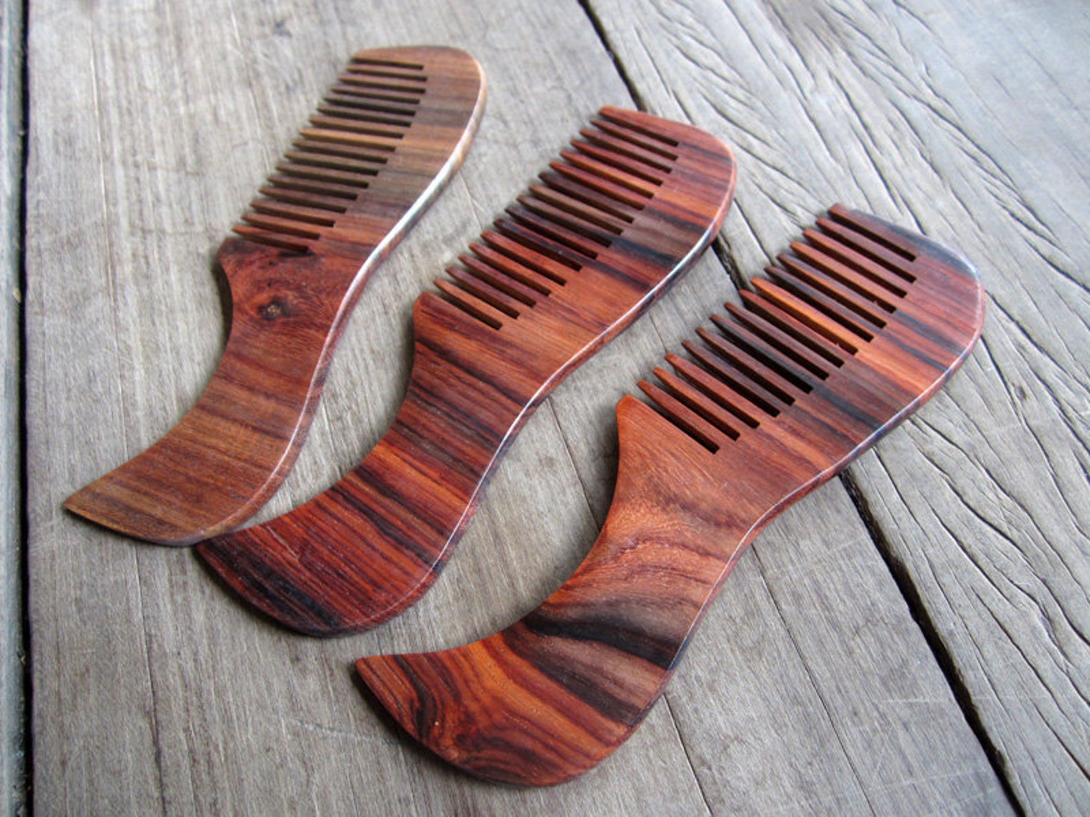 Wooden Hair Comb comfortable size Smooth Long Handle dark | Etsy