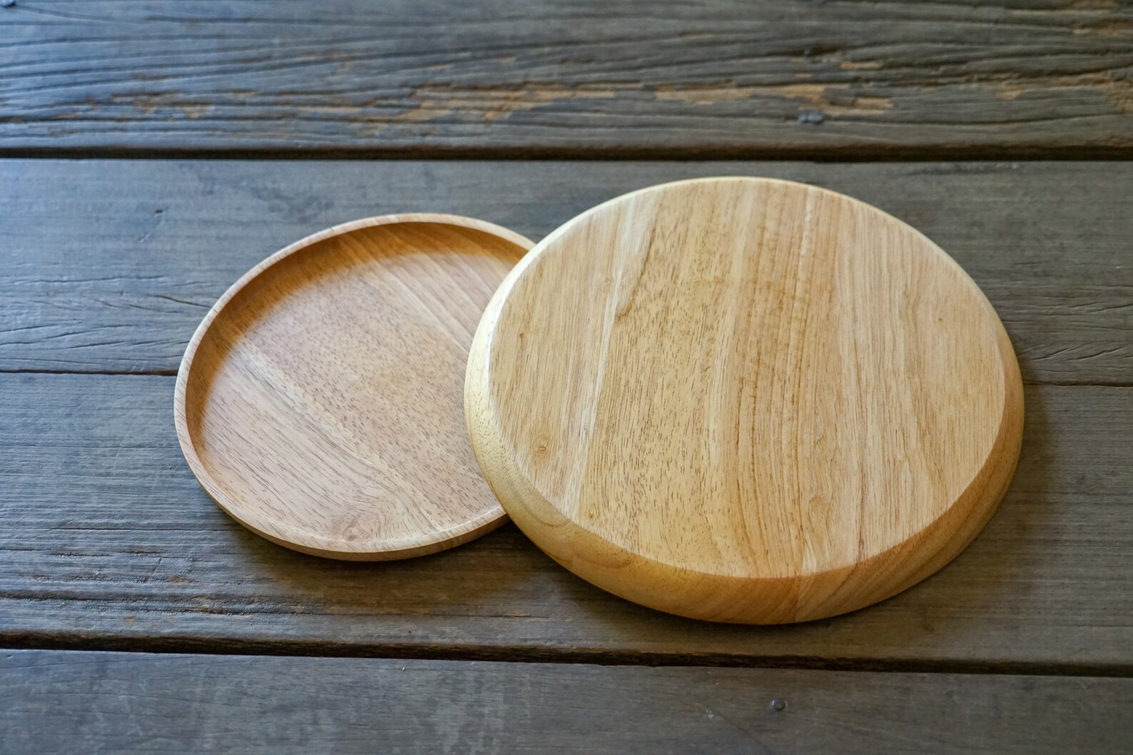 Natural Real Solid Wood Round Plate Pizza Tray Tableware Serving Fruit ...