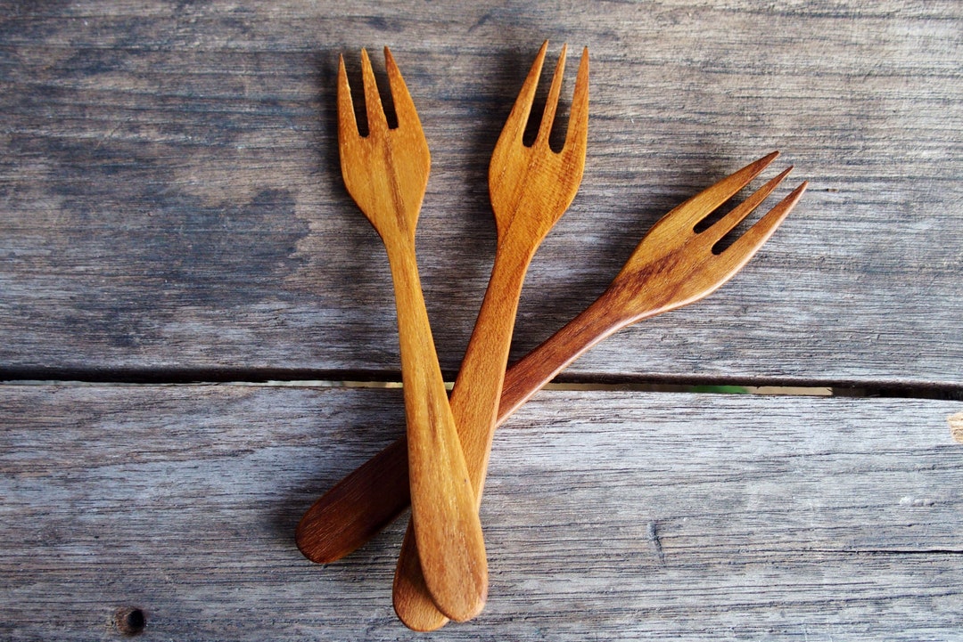 Wooden Fork, Reusable 5 Inches TEAK Wood Fork, Wood Small Fork, Wooden ...
