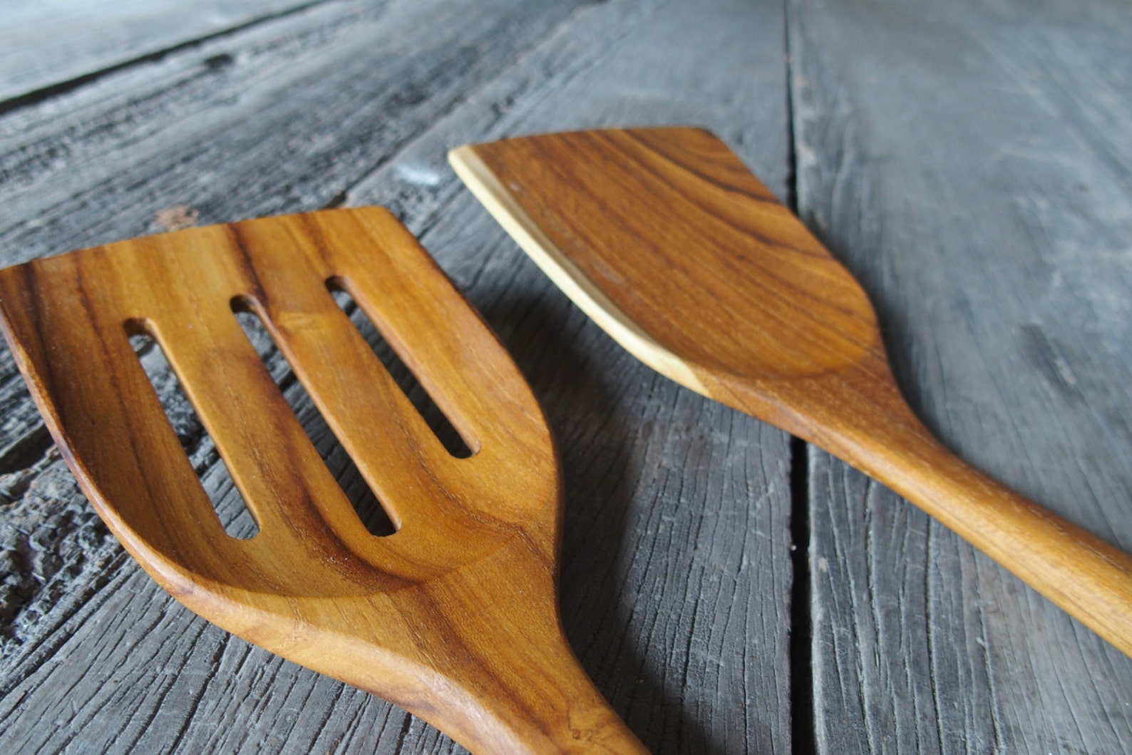 Teak Wood Spatula Wood Flipper Wood Slotted Turner Lightweight Smooth ...