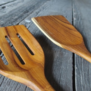 Teak Wood Spatula Wood Flipper Wood Slotted Turner Lightweight Smooth ...