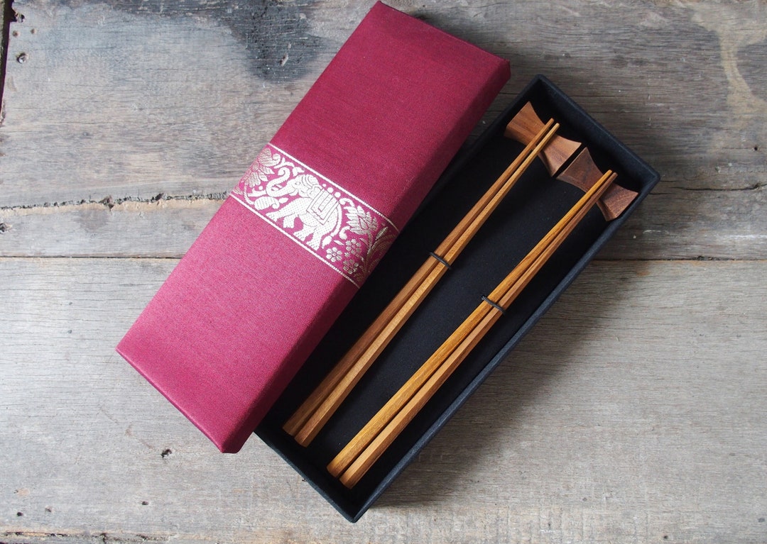 Teak Wood Chopstick and Chopstick Holder Set Wooden Chopstick - Etsy
