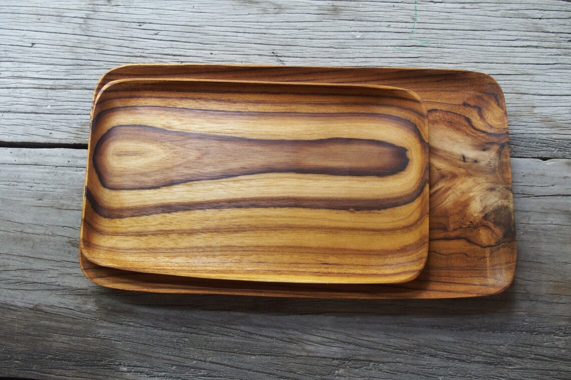 Wood Tray Rectangle Tray Valued Set of 2 Pieces Teak Wood - Etsy