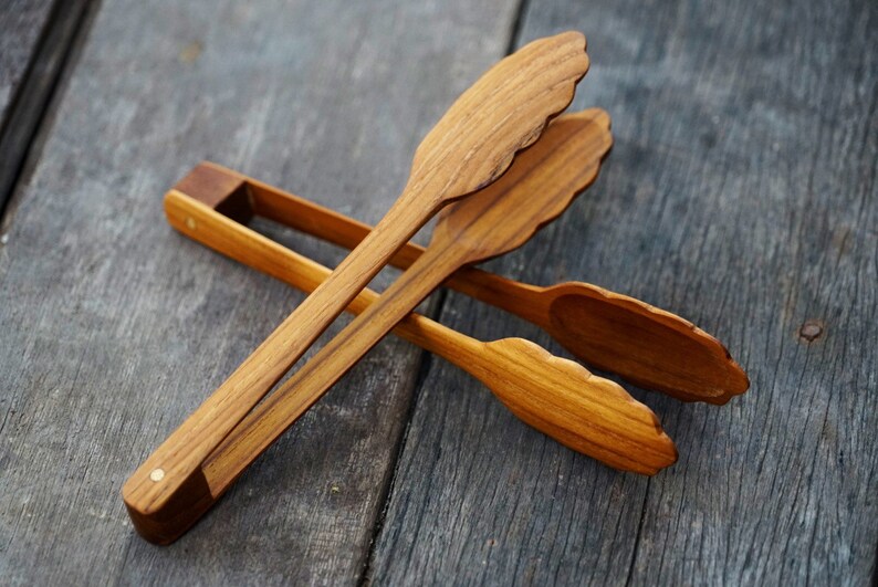 Teak Wood Toaster Tongs Wooden Kithenware Salad Kitchen | Etsy