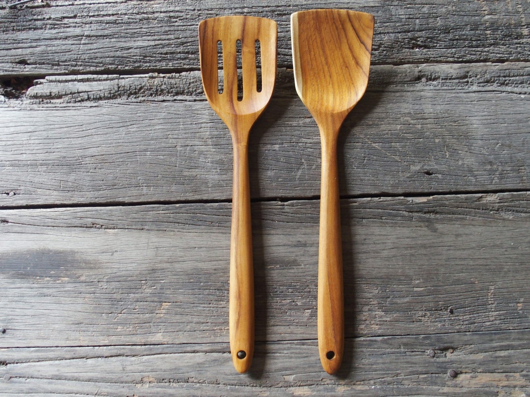 Teak Wood Spatula Wood Flipper Wood Slotted Turner Lightweight Smooth ...