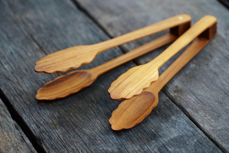 Teak Wood Toaster Tongs Wooden Kithenware Salad Kitchen - Etsy