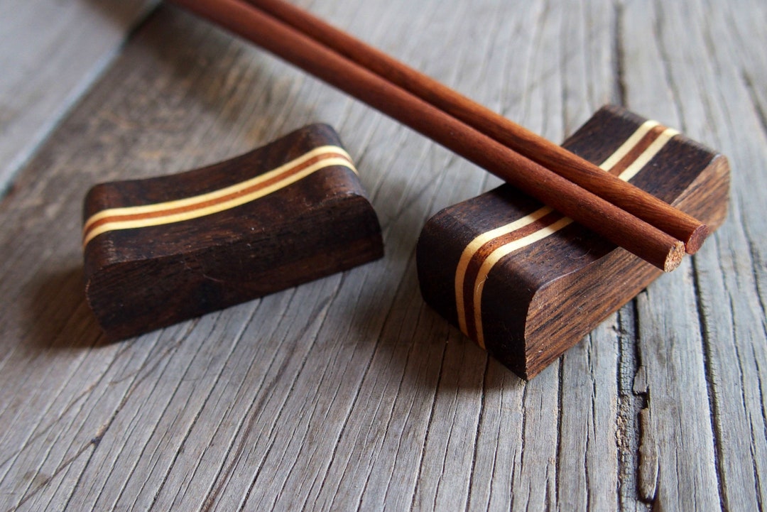 Two Pieces Chopstick Rest Plain Wood Smooth Light Weight Natural Colour ...