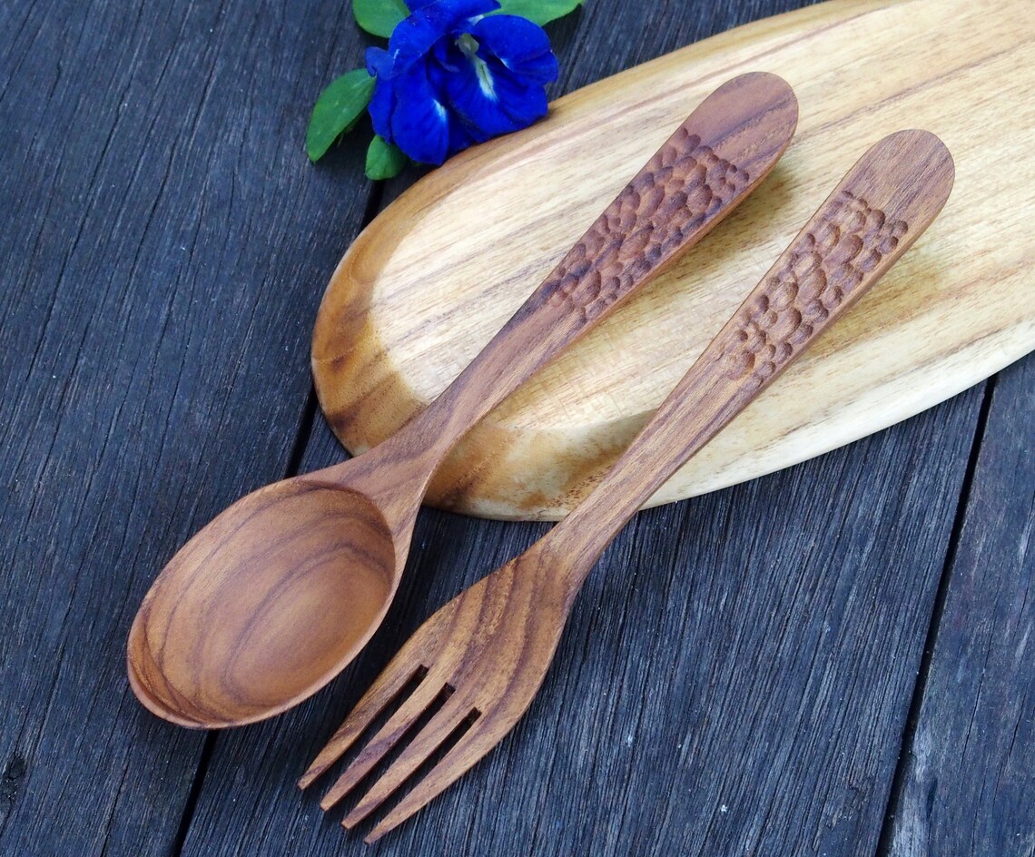 Wood Spoon and Fork Utensils Minimal Style Spoon Fork Wooden | Etsy