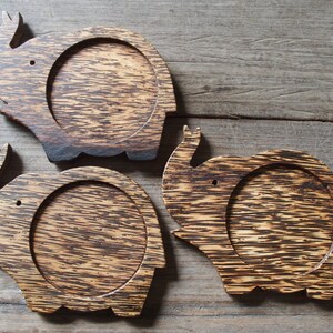 Set of 3 Pieces Lucky Elephant Rising Upturned Trunk Palm Wood Coaster ...
