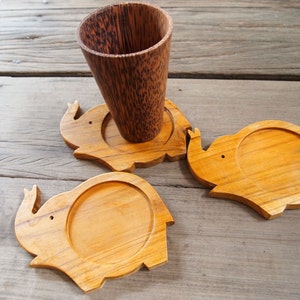 Upturned Trunk Elephant Teak Wood Coaster Set of 3 Pieces Lucky ...