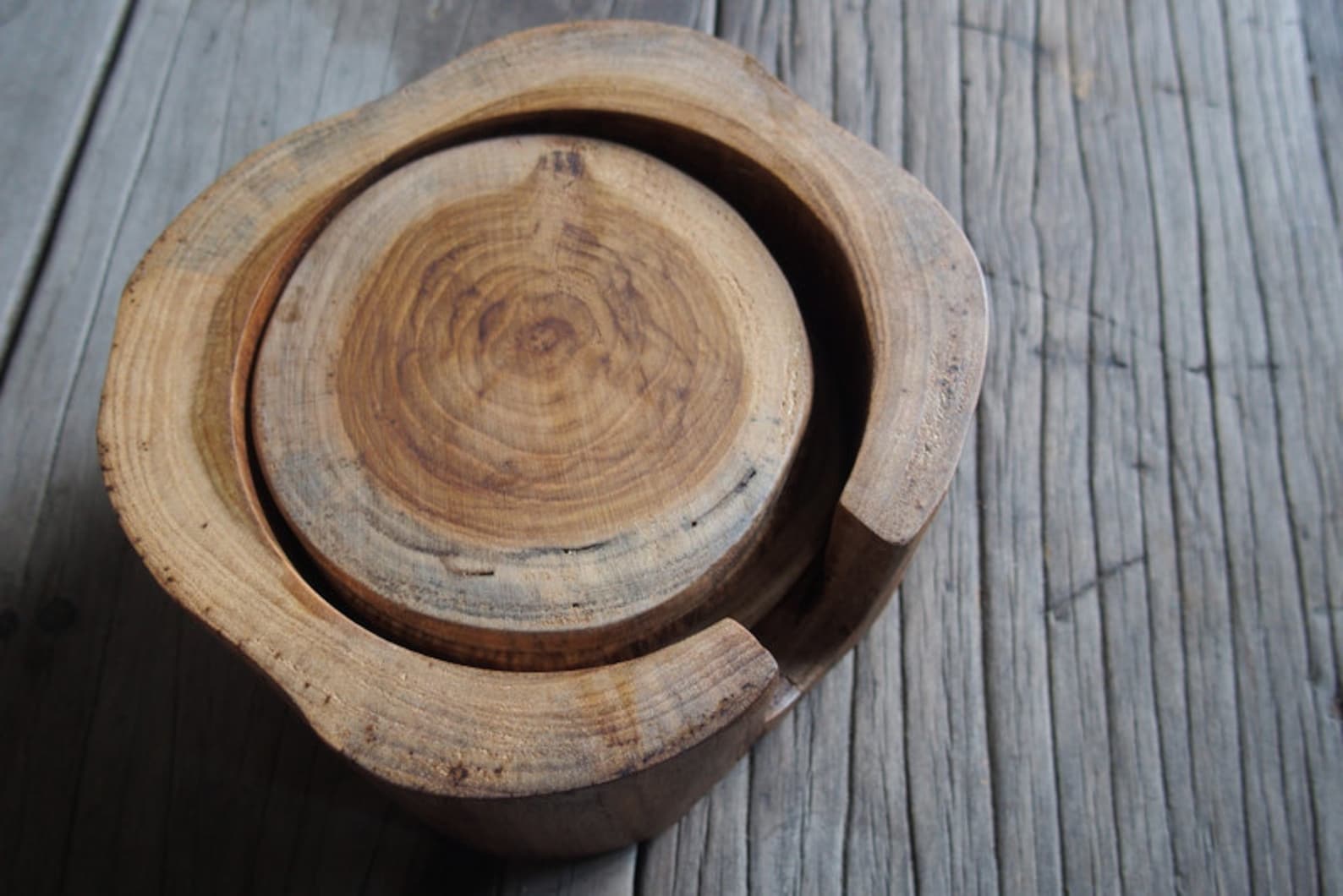 Teak Wood Coasters 4 Pieces With the Holder Rustic Look Smooth - Etsy