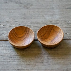 Set of 2 Teak Wood Small Bowl Sauce Bowl Round Shaped Minimal Serving ...