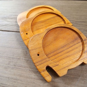 Set of 3 Pieces Lucky Elephant Palm Wood Coaster Animal Shape Home ...