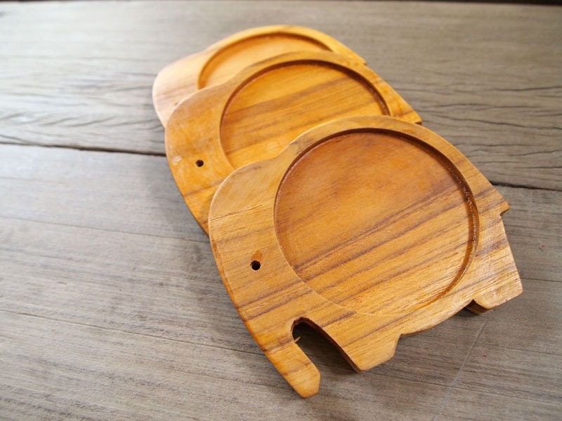 Set of 3 Pieces Lucky Elephant Palm Wood Coaster Animal Shape | Etsy
