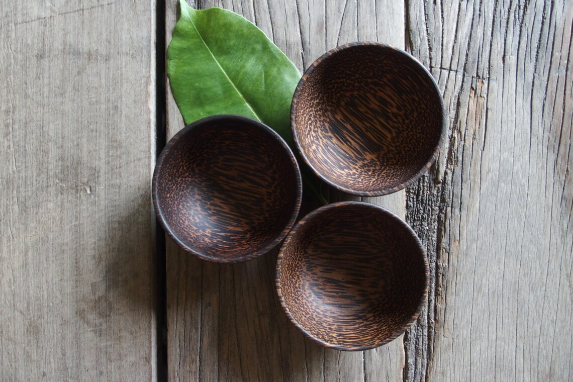 Set of 3 Eco Friendly Palm Wood Dipping Sauce Bowls 3 Inches Small ...