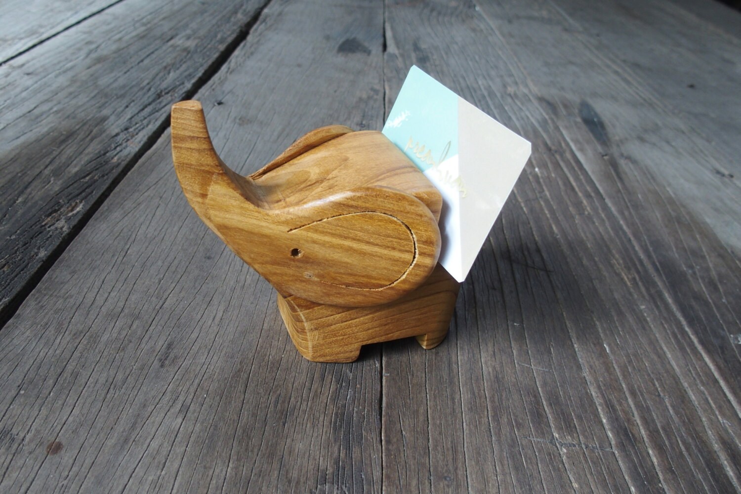 Lucky Meaning Teak Wood Elephant Rising Trunk Table Numbers Holder ...