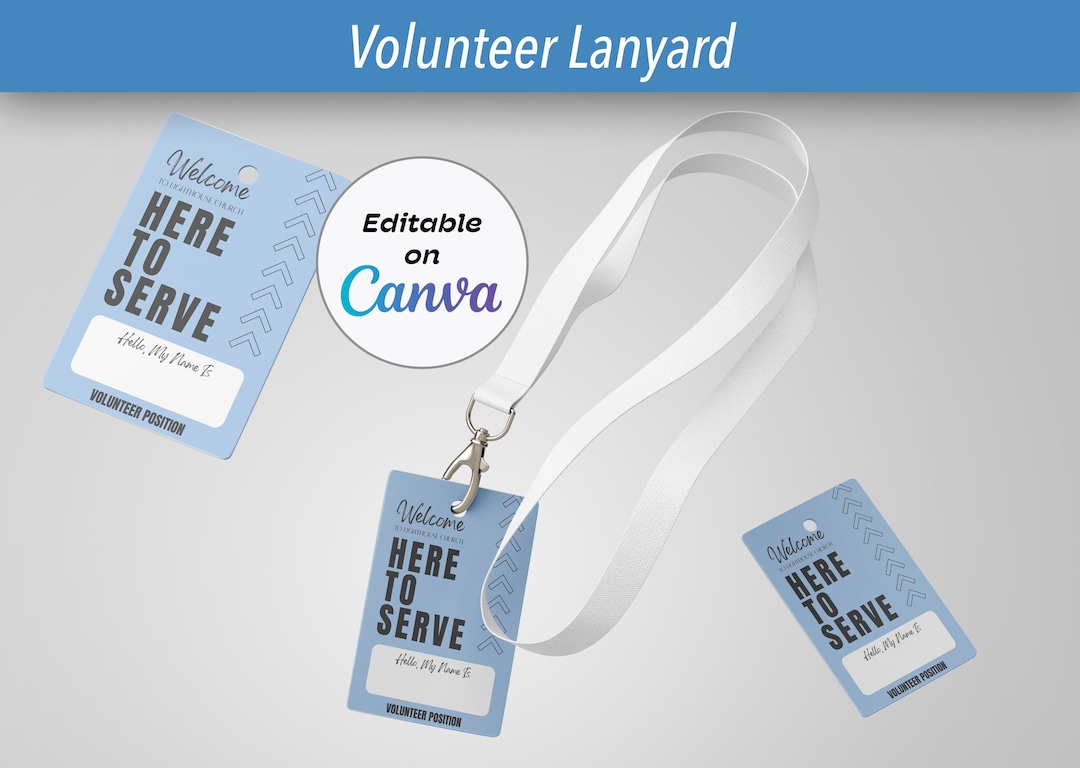 Modern Church Volunteer Lanyard / Editable Canva Volunteer Badge ...