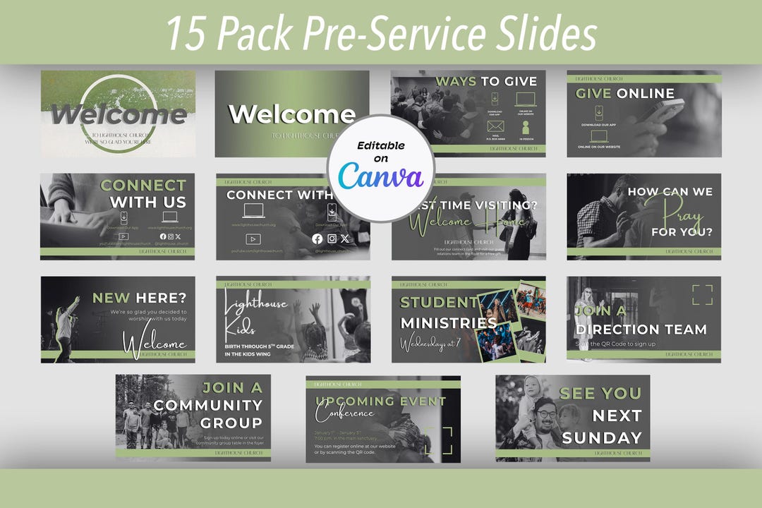 15 Modern Church Pre-service Slides / Canva Template / Sunday Service ...