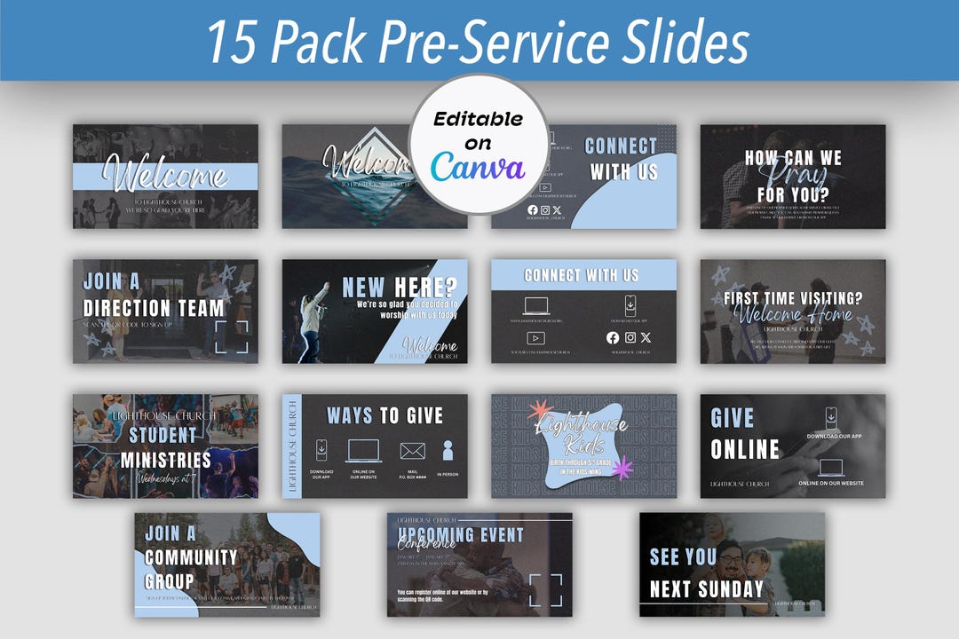 15 Modern Church Pre-service Slides / Canva Template / Sunday Service ...