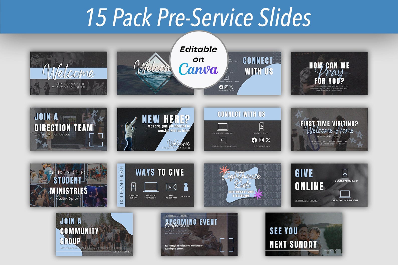 15 Modern Church Pre-service Slides / Canva Template / Sunday Service ...
