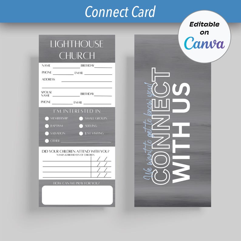 Modern Church Connect Card Template / Editable Canva Template / Church ...