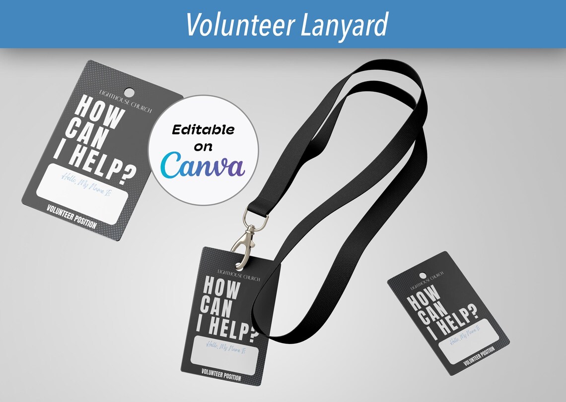 Modern Church Volunteer Lanyard / Editable Canva Volunteer Badge ...