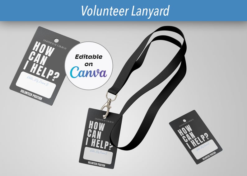 Modern Church Volunteer Lanyard / Editable Canva Volunteer Badge ...