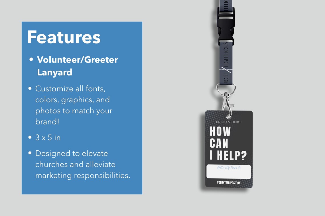 Modern Church Volunteer Lanyard / Editable Canva Volunteer Badge ...