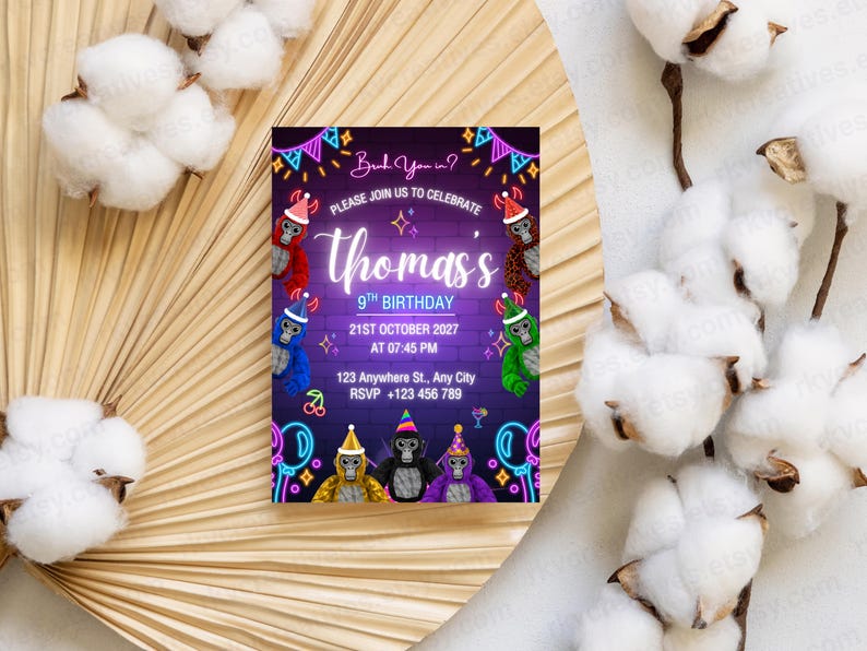 Gorilla Tag Birthday Invitation: Editable Neon VR Gaming Party Invite ...