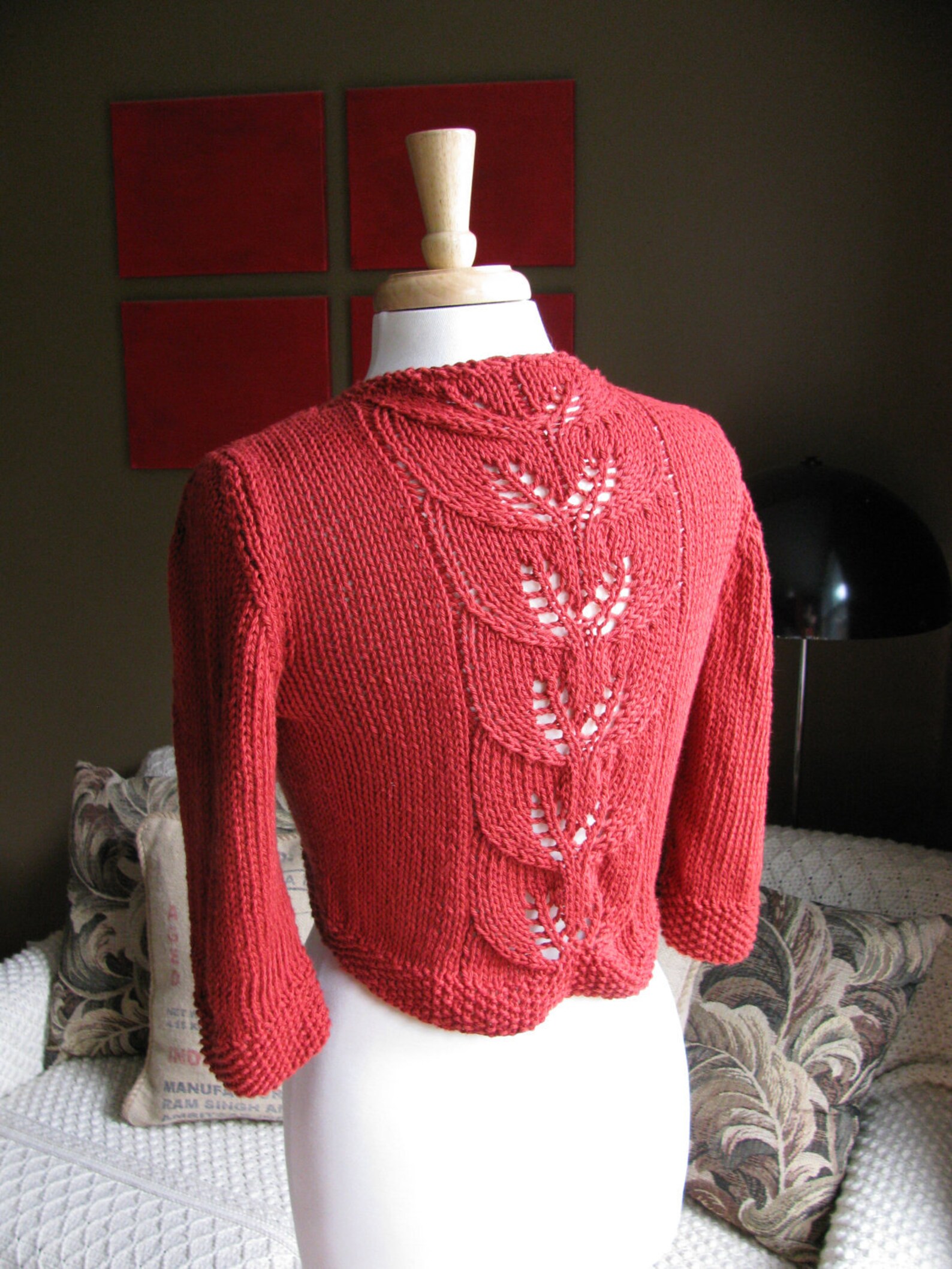 Twin Leaf Lace Cardi--with Seed Stitch Collar Pattern PDF - Etsy