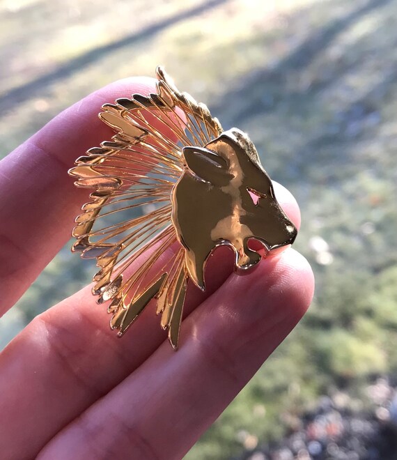 Vintage Super Cute Mod Gold Leo Lion Pin Brooch Excel… Gem