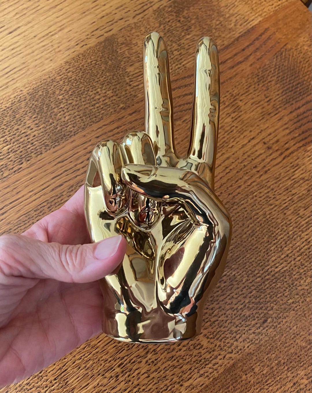 Sweet Super Shiny Gold Peace Sign Vintage Figure Figurine Hand ...