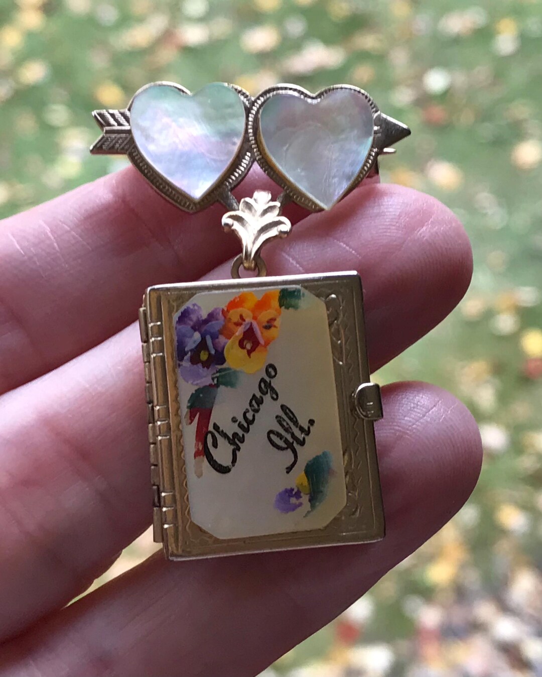 Vintage Multiple Book Locket Mother of Pearl Chicago Illinois Double ...