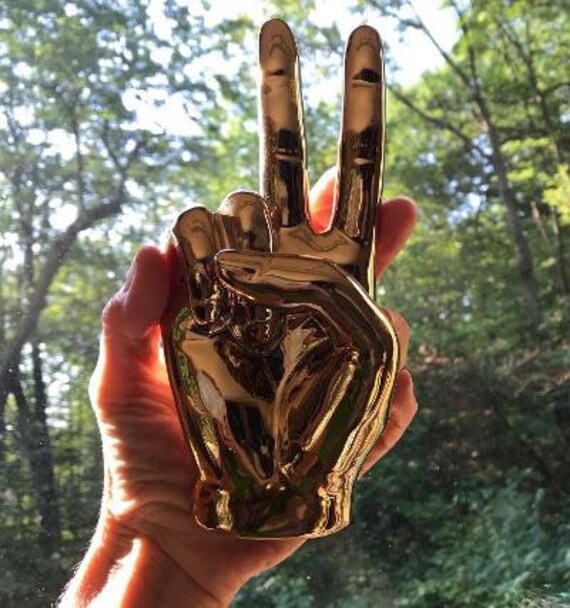 Sweet Super Shiny Gold Peace Sign Vintage Figure Figurine Hand - Etsy